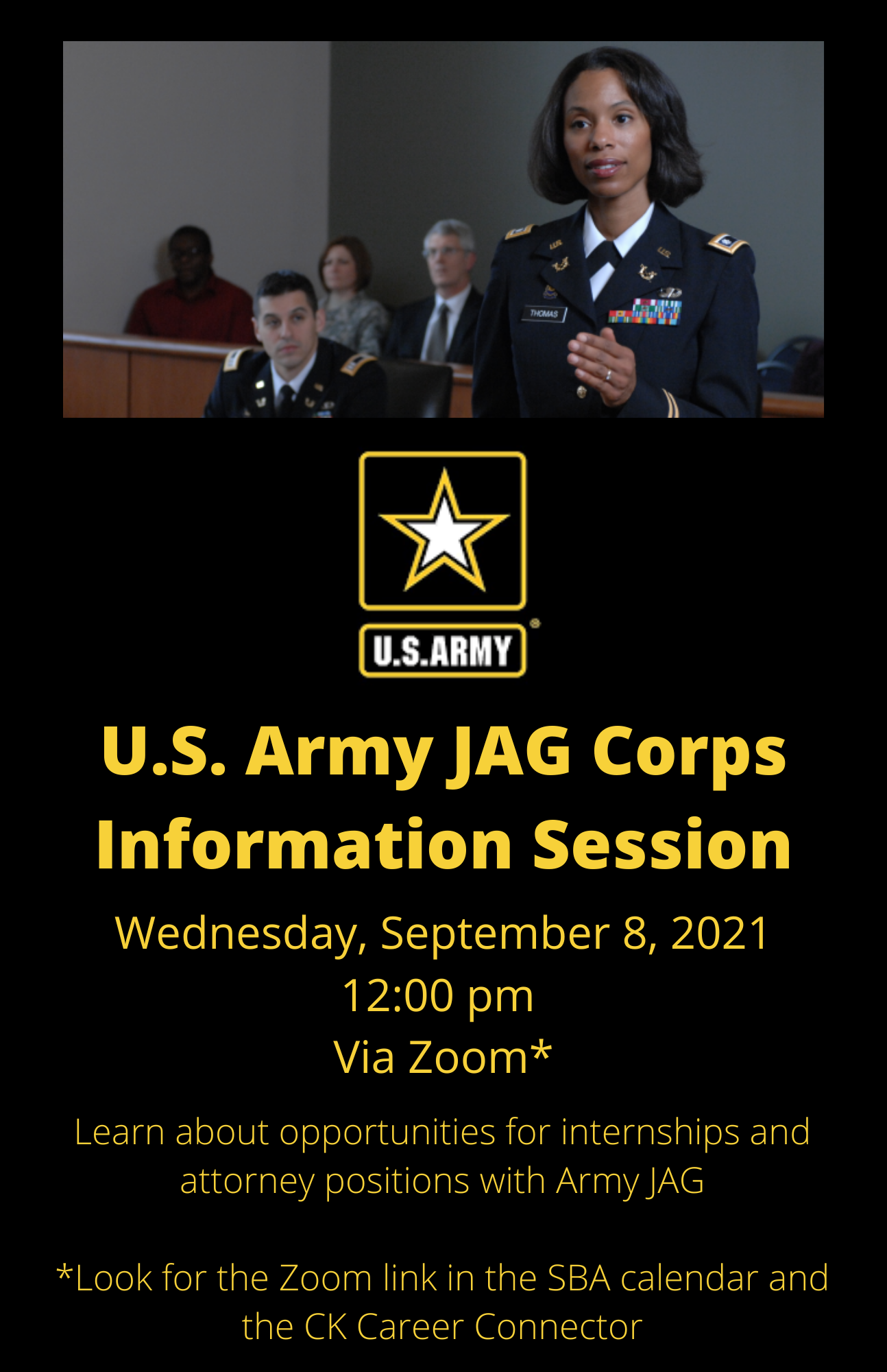 U S Army JAG Corps Information Session September 8 At 12 00 Pm